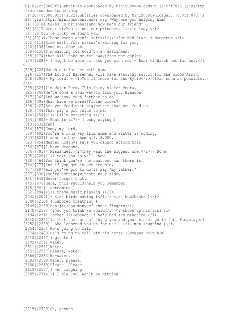 Game of Thrones S03E04 English Subtitles | PDF | A Song Of Ice And Fire ...