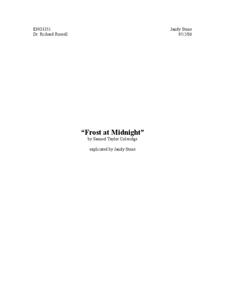 Poetry Explication - Frost at Midnight | PDF | Samuel Taylor Coleridge ...