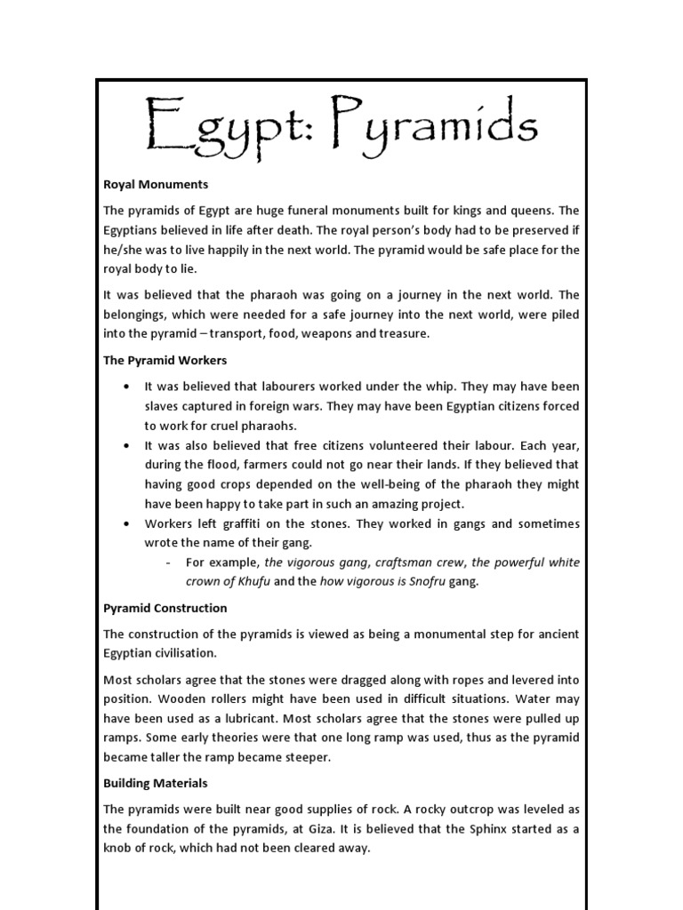 Egypt - Pyramids Worksheet | PDF | Egyptian Pyramids | Pyramid