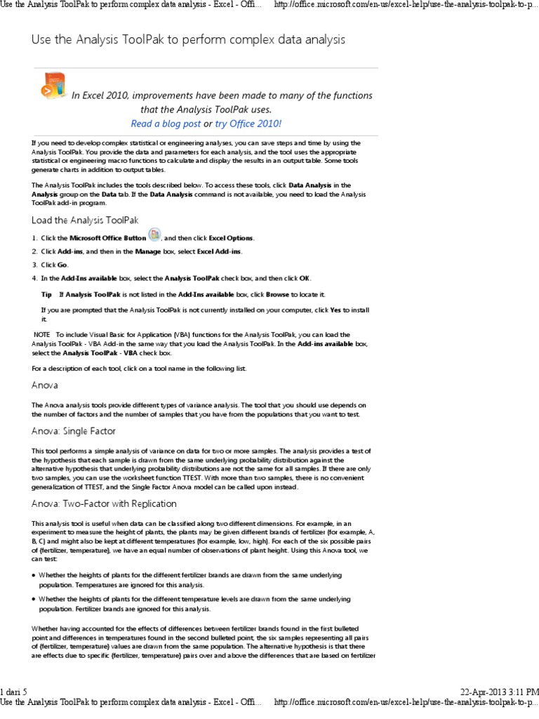 Use The Analysis ToolPak To Perform Complex Data Analysis - Excel ...