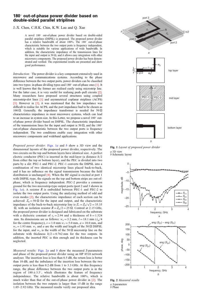 180 Out-Of-phase Power Divider Based On Double - Sided Parallel ...