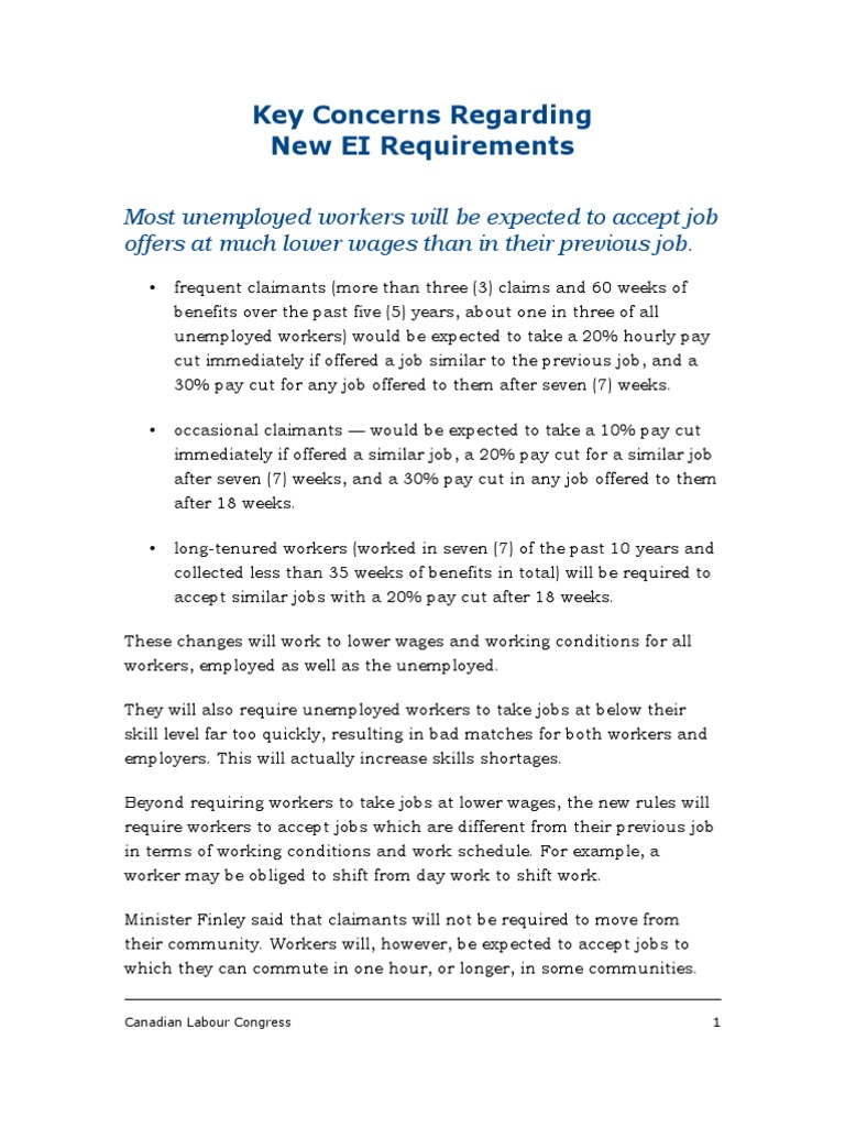Key Concerns Regarding New EI Requirements | PDF | Labor | Employment