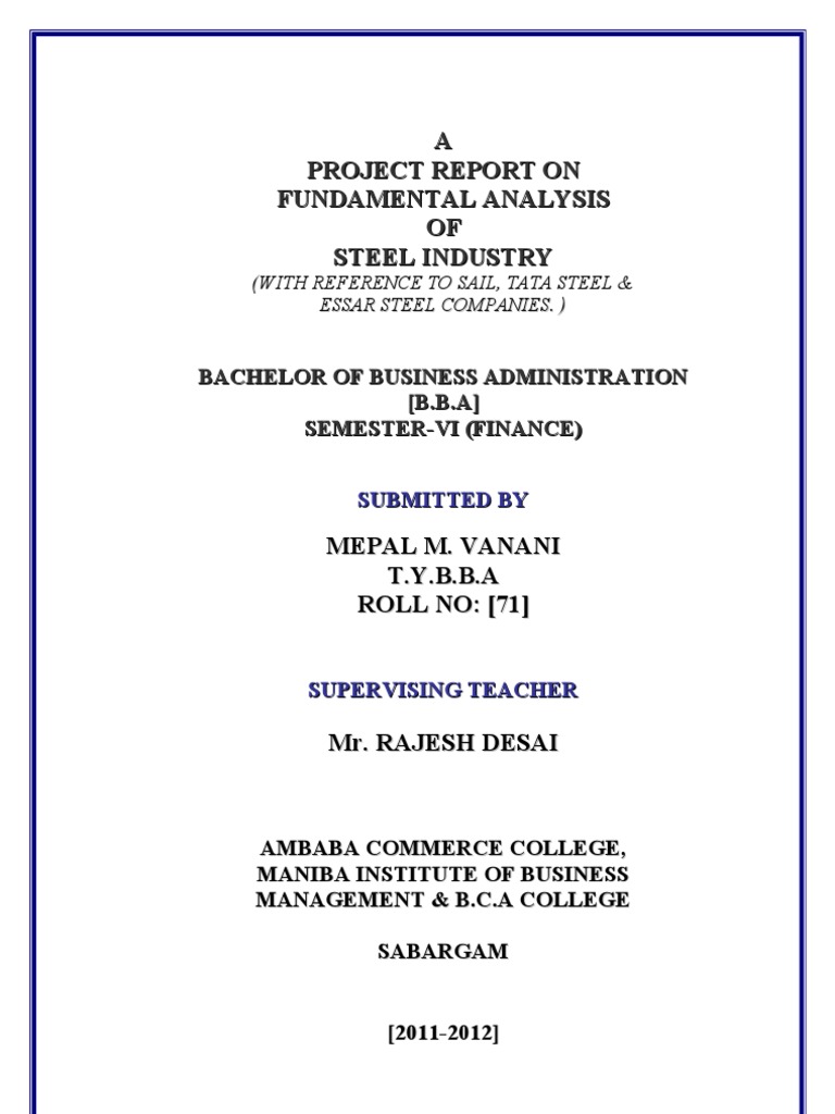 Project On Steel Company | PDF | Steel | Research Design