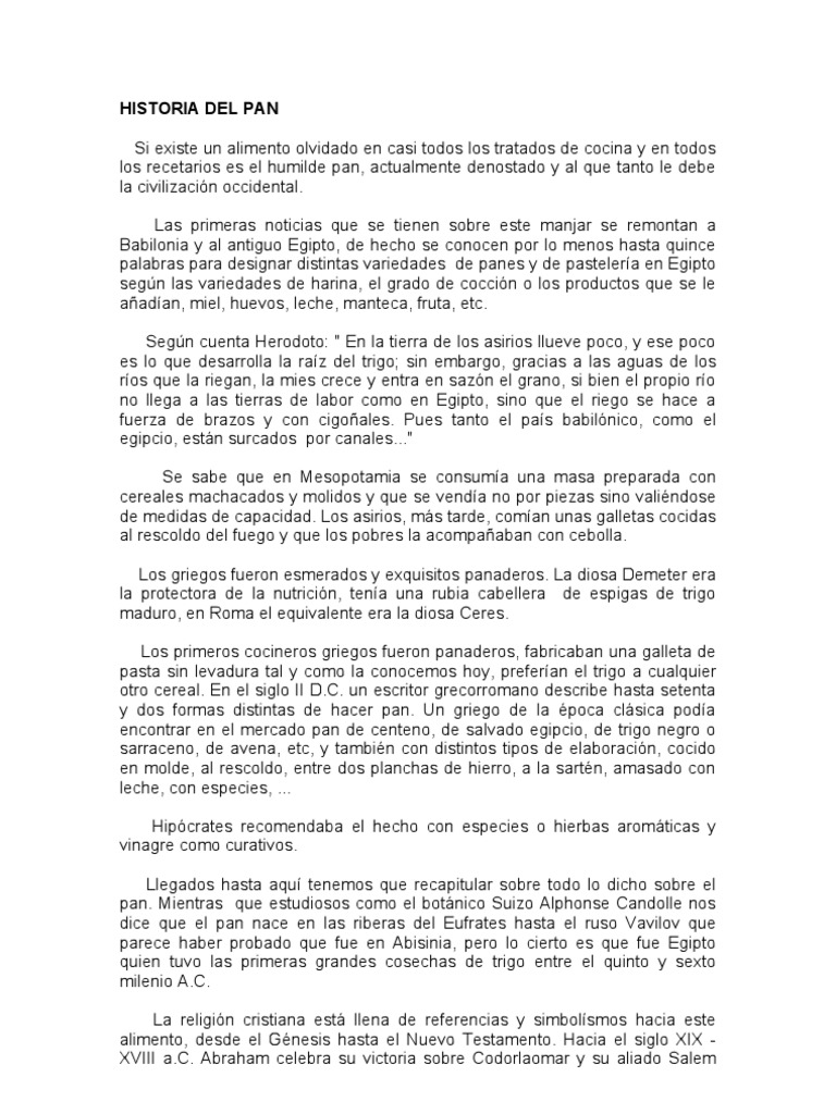 Historia Del Pan | PDF | Panes | Trigo