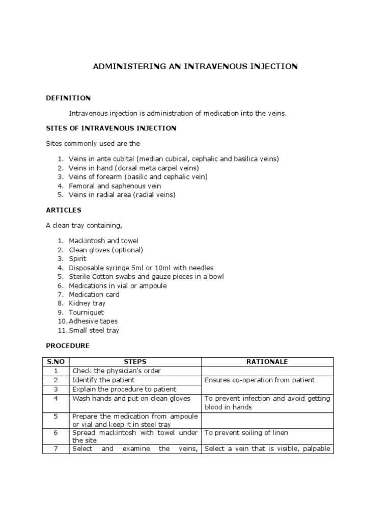 Administering An Intravenous Injection | PDF | Intravenous Therapy ...