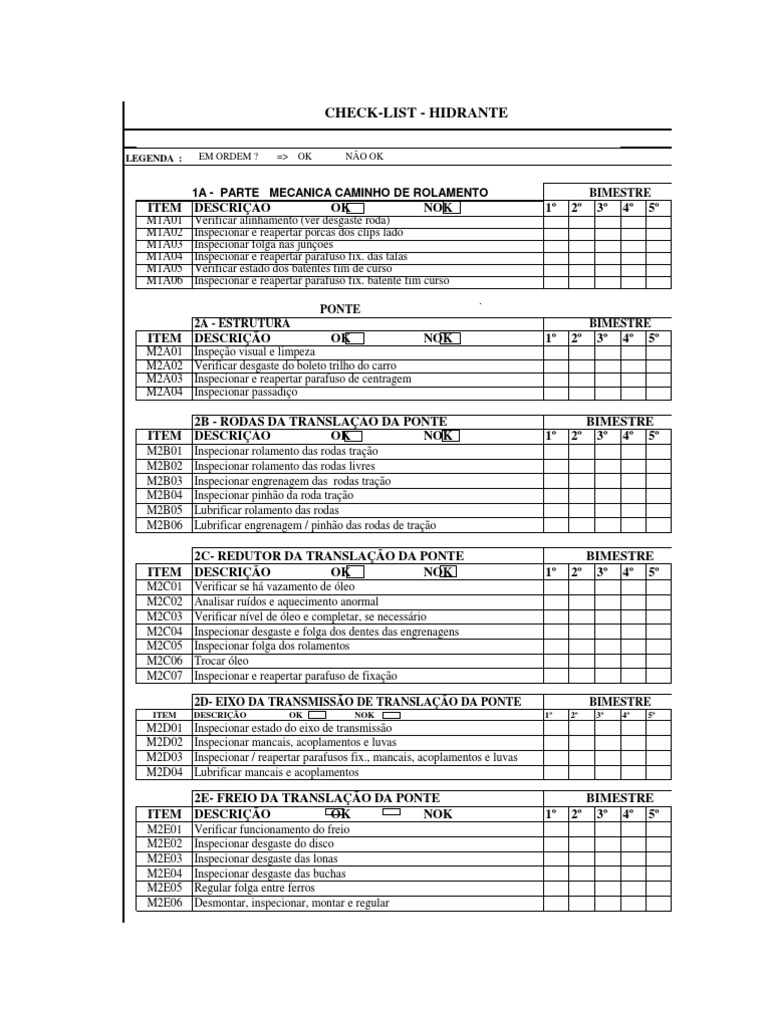 Check List Hidrante | PDF | Parafuso | Relé