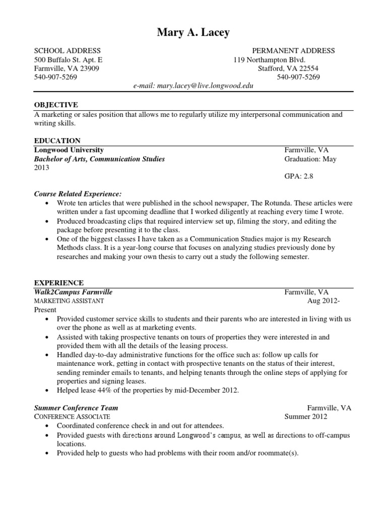 Mary's Resume | PDF | Marketing | Communication