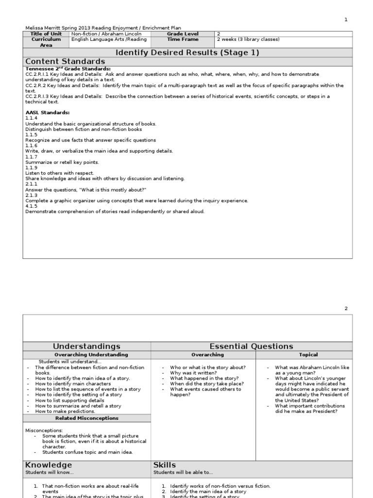 Reading Enjoyment and Enrichment UBD Plan | PDF | Reading Comprehension ...