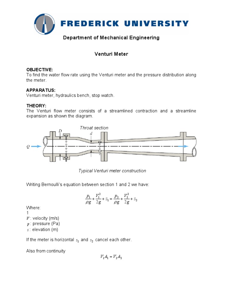 Fluids Lab Venturi Meter - 4 | PDF | Fluid Dynamics | Pressure