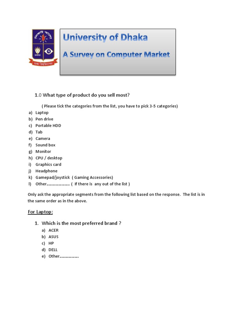 Survey Questionnaire Prototype | PDF | Laptop | Usb Flash Drive