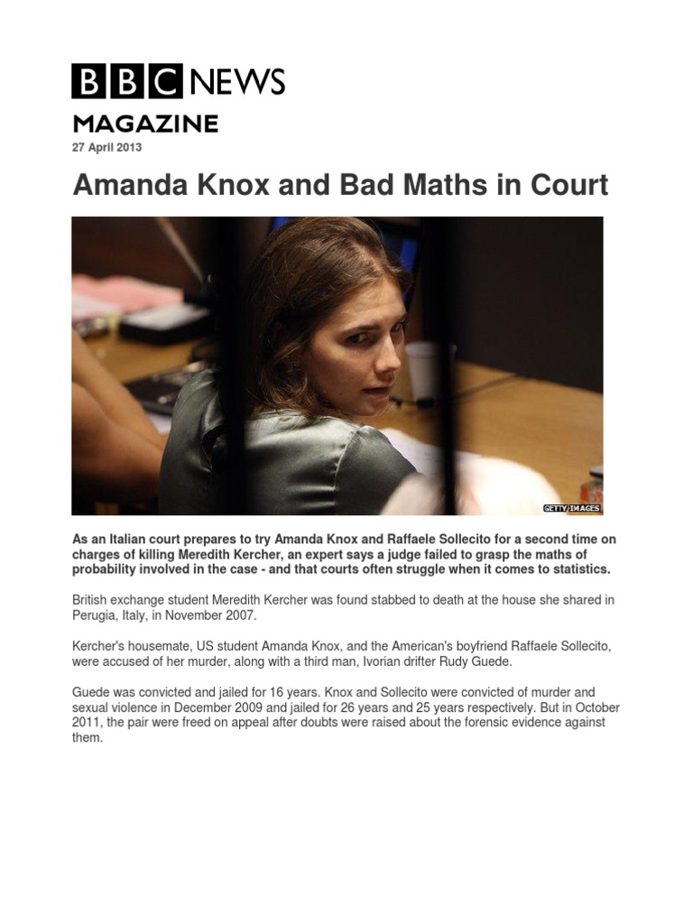 Amanda Knox Case: Math Missteps Explained | PDF | Criminal Justice ...
