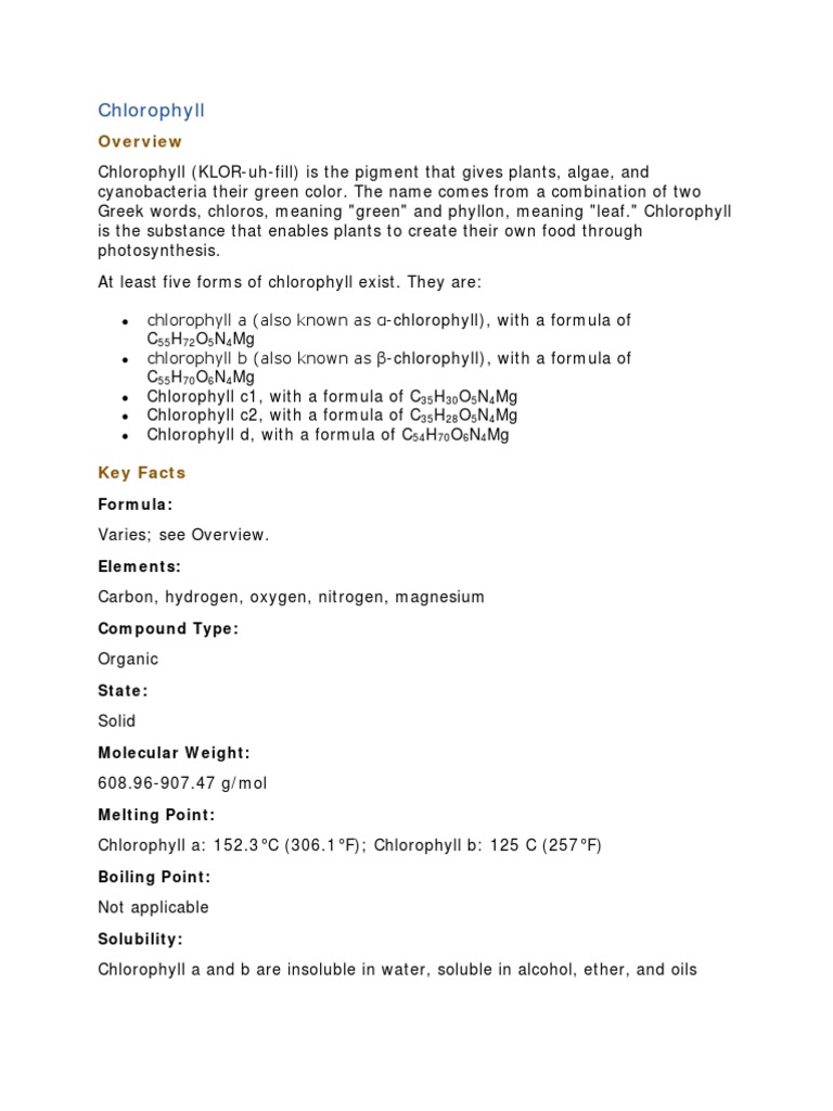 Chlorophyll PDF | PDF | Chlorophyll | Solubility