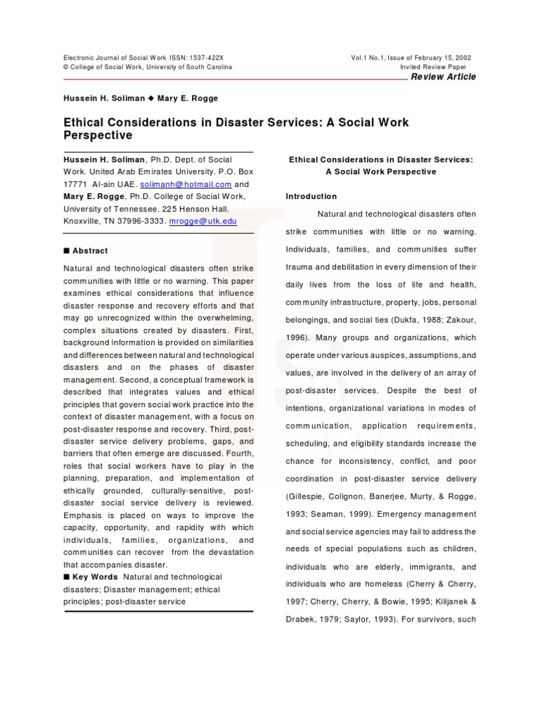 Ethics in Disasterplanning | PDF | Social Work | Emergency Management