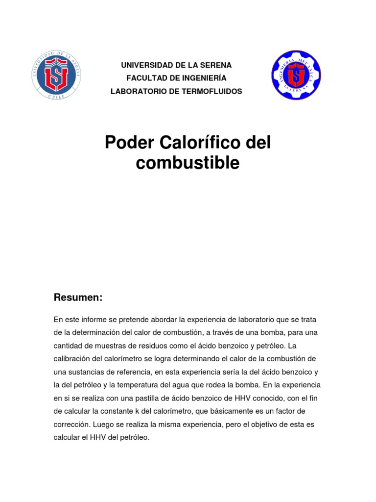 Poder Calorifico | PDF | Combustión | Combustibles