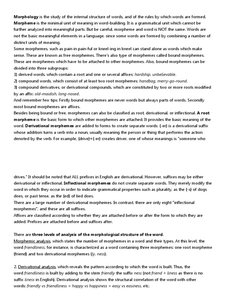 Morphology Is The Study of The Internal Structure of Words | PDF ...