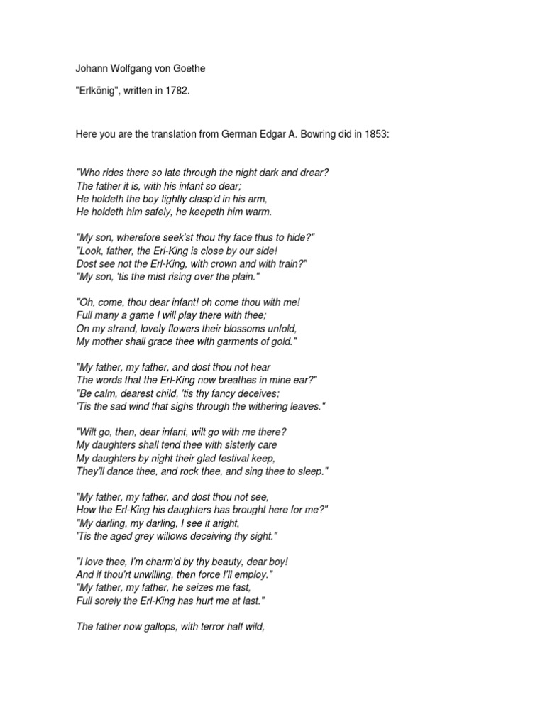 Johann Wolfgang Von Goethe - Erlkönig | PDF | Classics