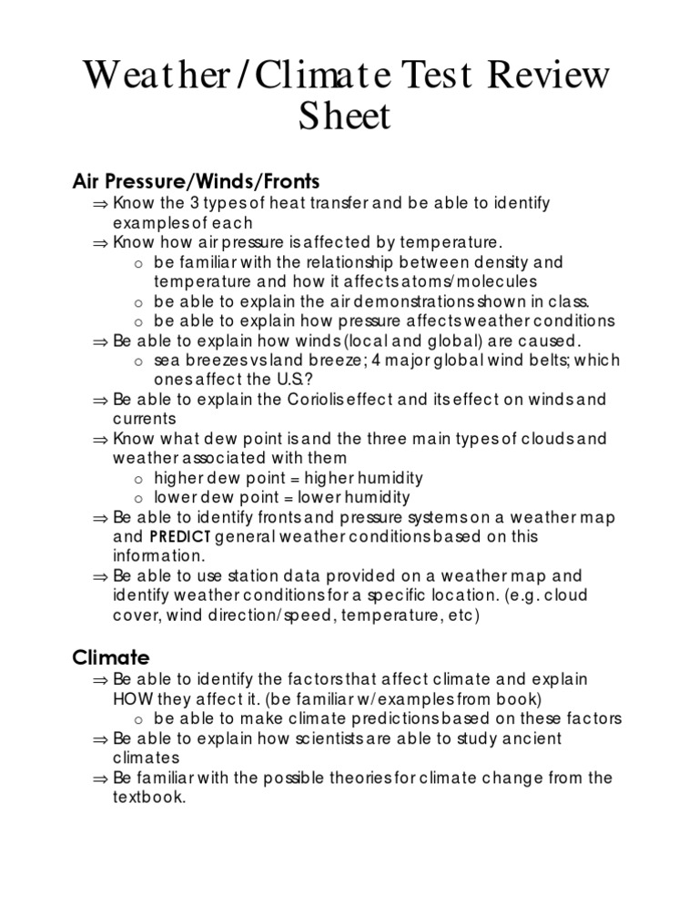 Weather Climate Review Sheet | PDF | Law
