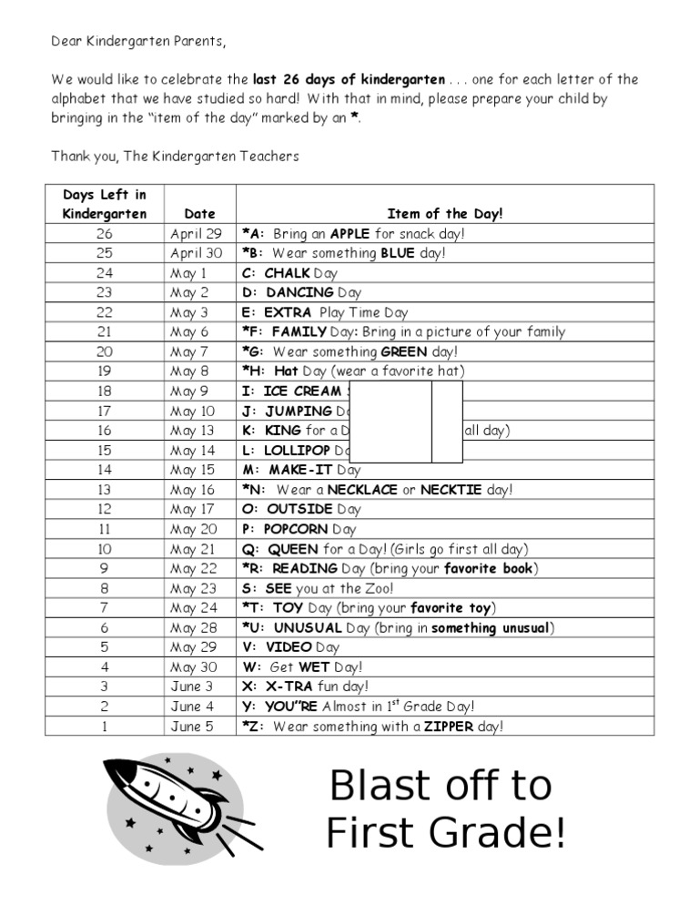 Kindergarten Countdown Activities | PDF