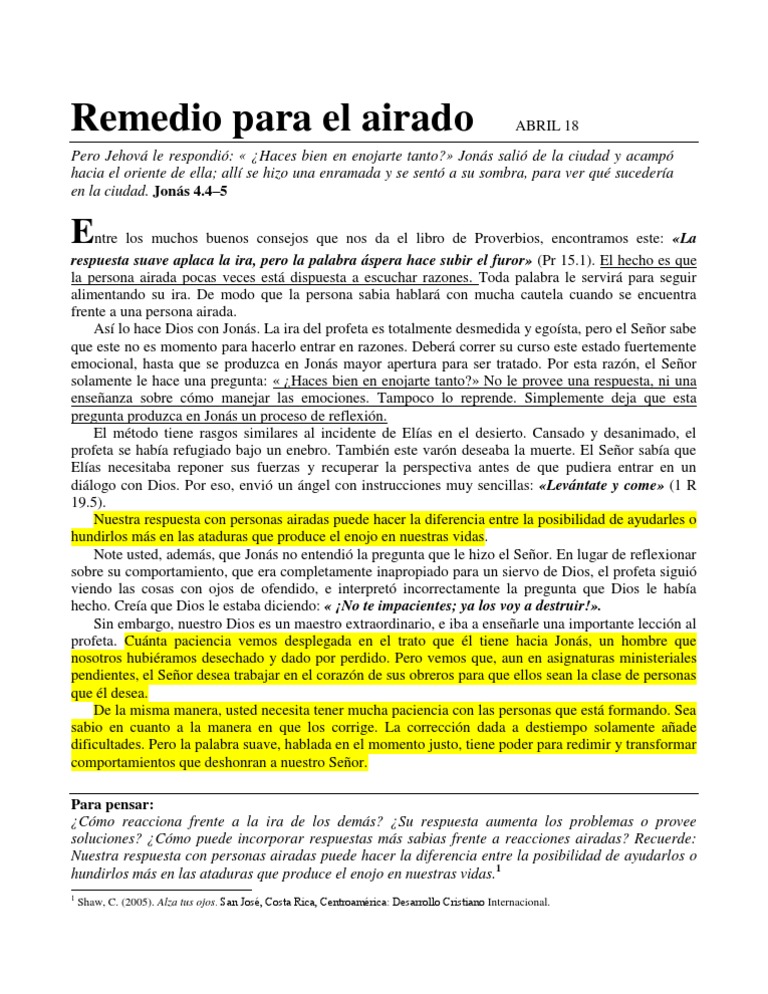 Abril 18 Remedio para El Airado | PDF | Jonás | Ira