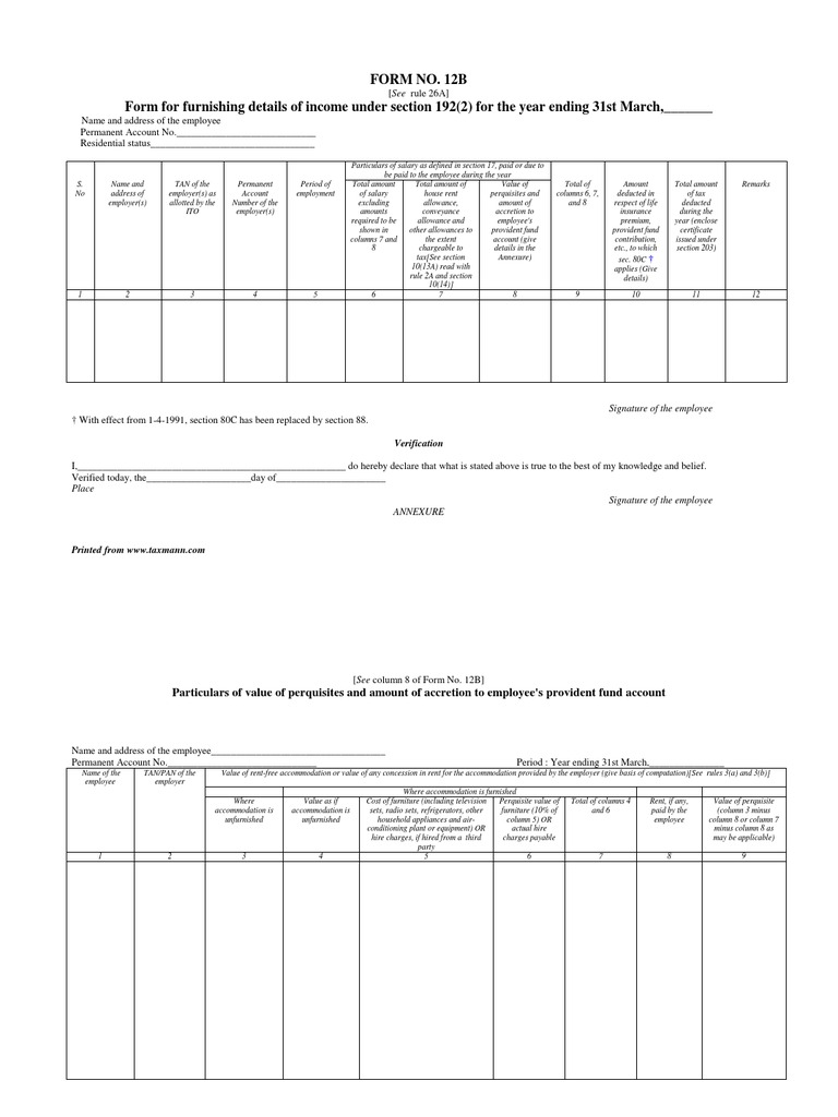 Form 12 B | PDF | Employee Benefits | Taxation