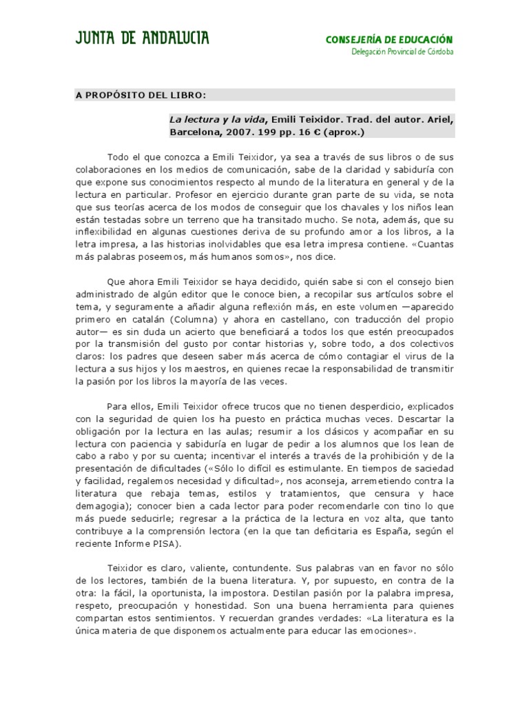 La Lectura y La Vida | PDF | Literatura infantil | Autor