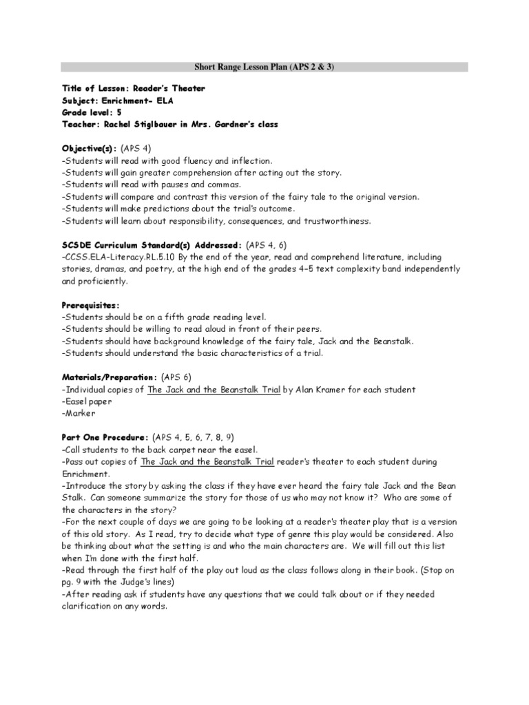 Reader's Theater Lesson Plan for ELA | PDF | Reading Comprehension ...