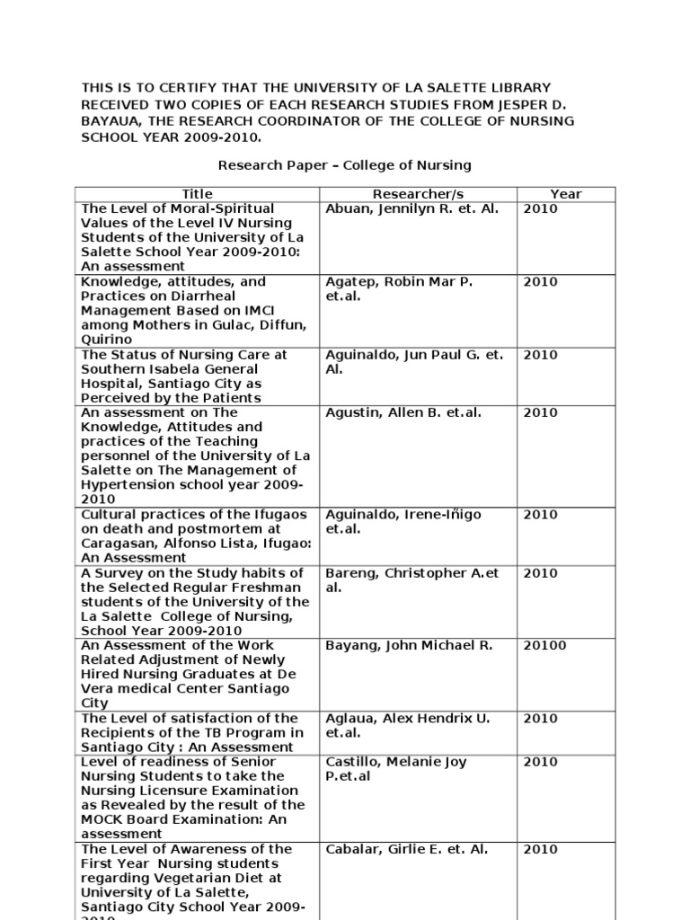 Research Paper For ULS Library | PDF | Nursing | Medicine