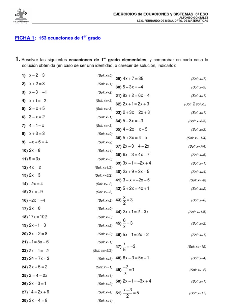 Hojas De Trabajo De Ecuaciones De Primer Grado