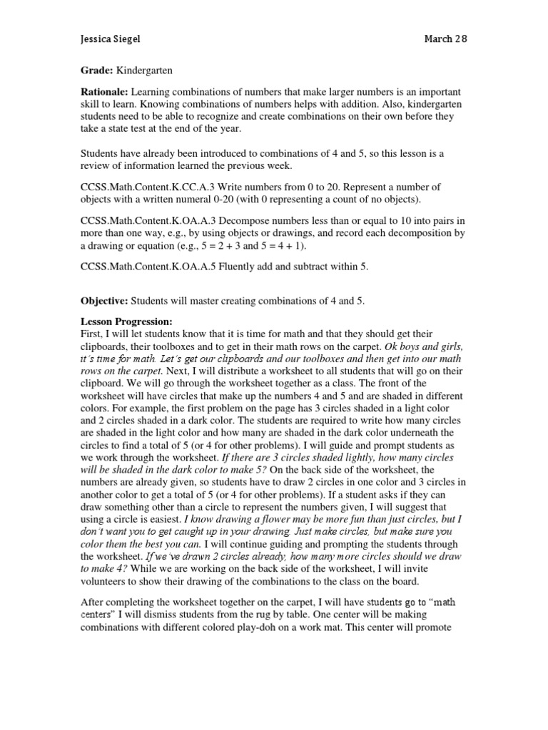 Combinations Of 4 And 5 PDF Teaching Cognition