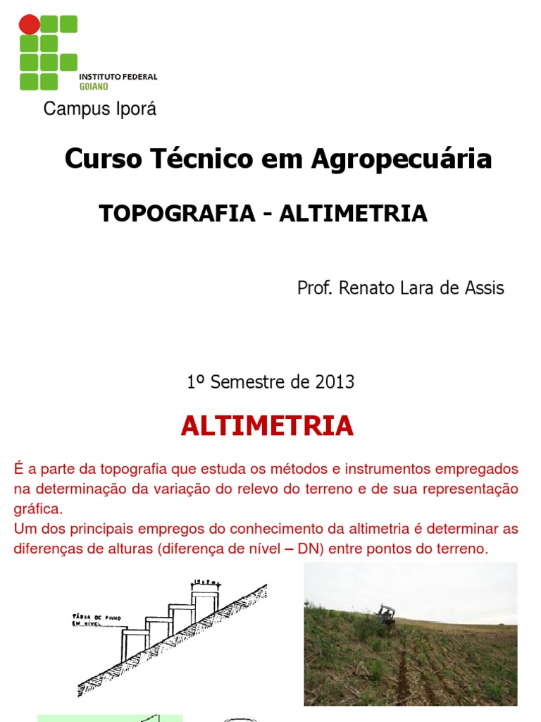 4a Aula. Topografia - Altimetria | PDF | Altímetro | Topografia