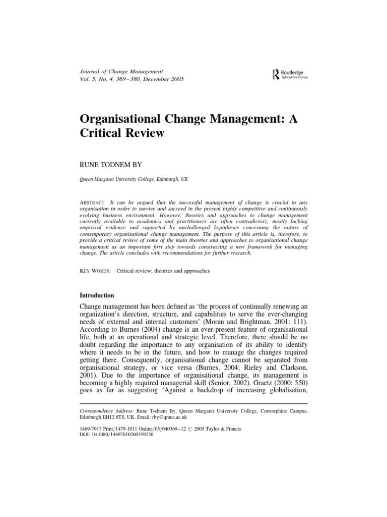 Journal Change Management | Download Free PDF | Change Management ...