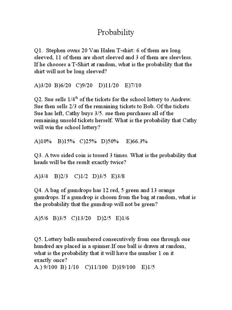 probability questions | Mathematics | Leisure