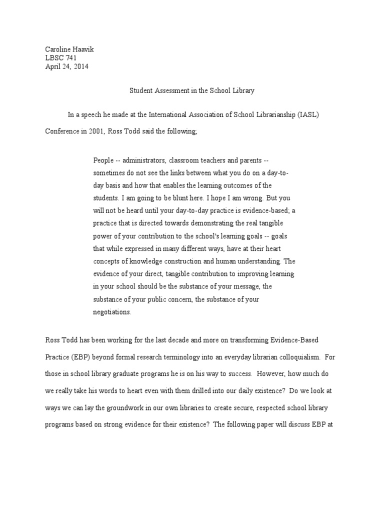 Evidence-Based Student Assessment in Libraries | PDF
