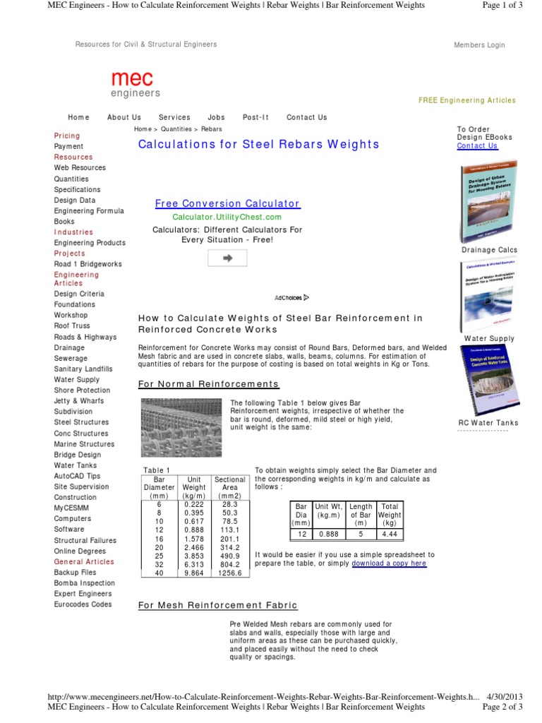 How To Calculate Reinforcement Weig | PDF | Reinforced Concrete ...
