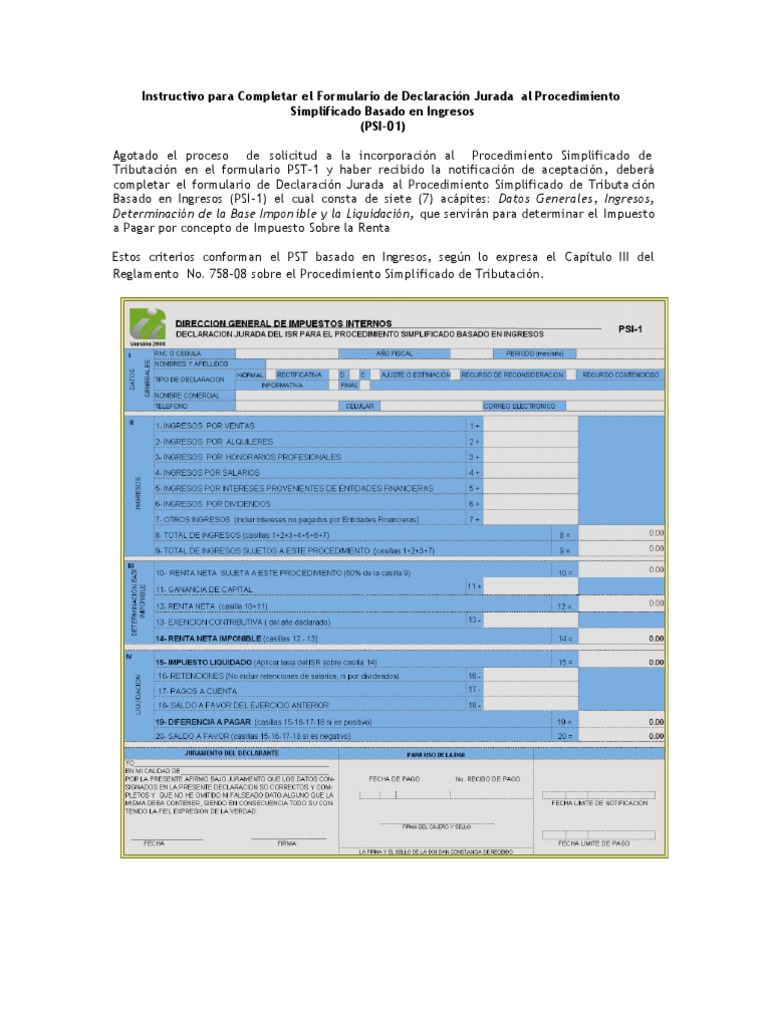 Instrucciones para Declaración Jurada PSI-1 | PDF | Beneficio (economía ...