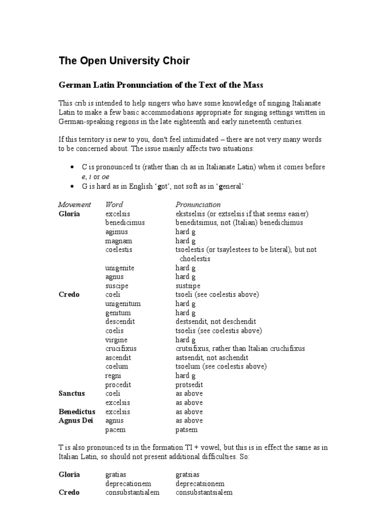 GermanLatin Mass Pronunciation | PDF | Mass (Liturgy) | Languages Of Europe