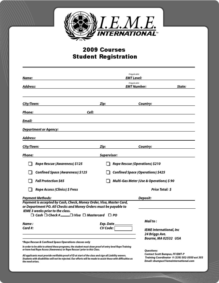 2009 EMT Course Registration Form | PDF | Master Card | Visa Inc.