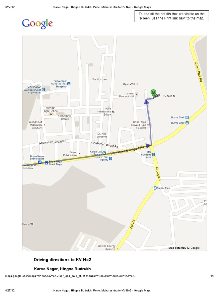 Karve Nagar, Hingne Budrukh, Pune, Maharashtra To KV No2 - Google Maps2 ...