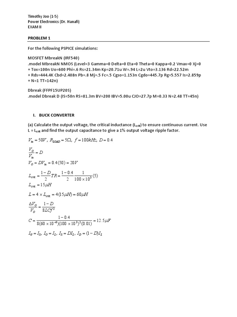 Power Electronics Exam II Simulations | PDF | Power Electronics ...