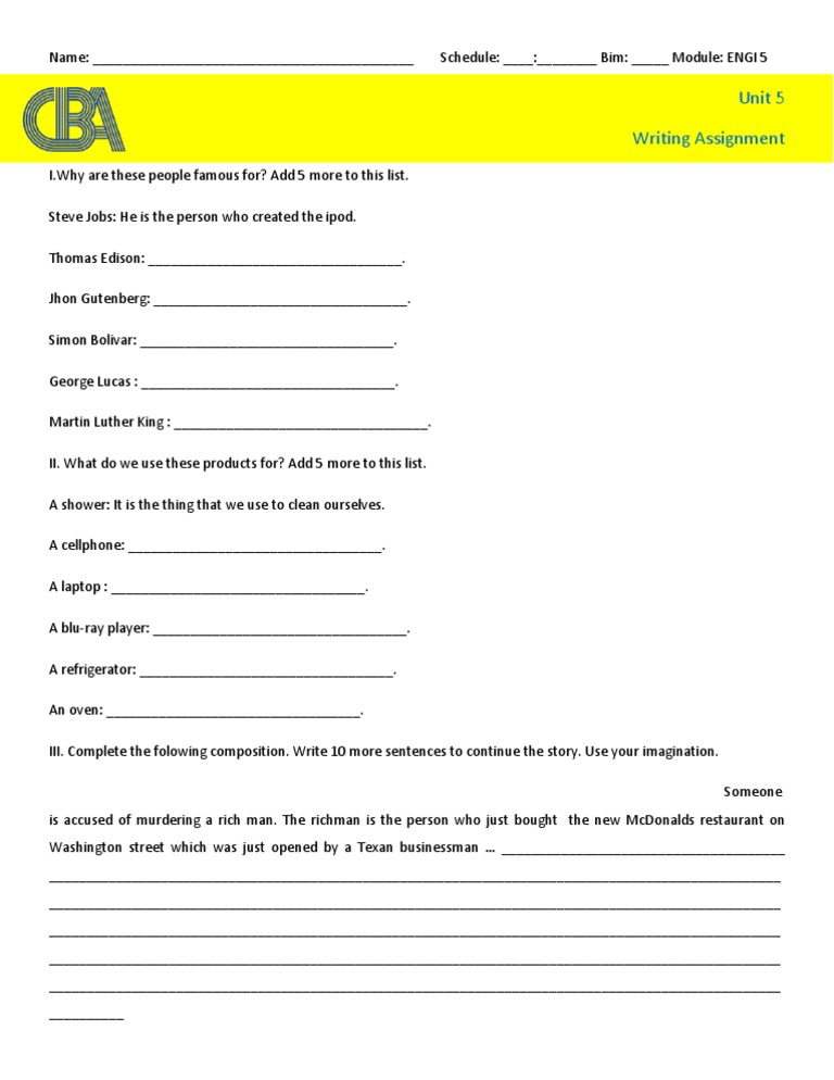 Famous Figures and Creative Writing Assignment | PDF