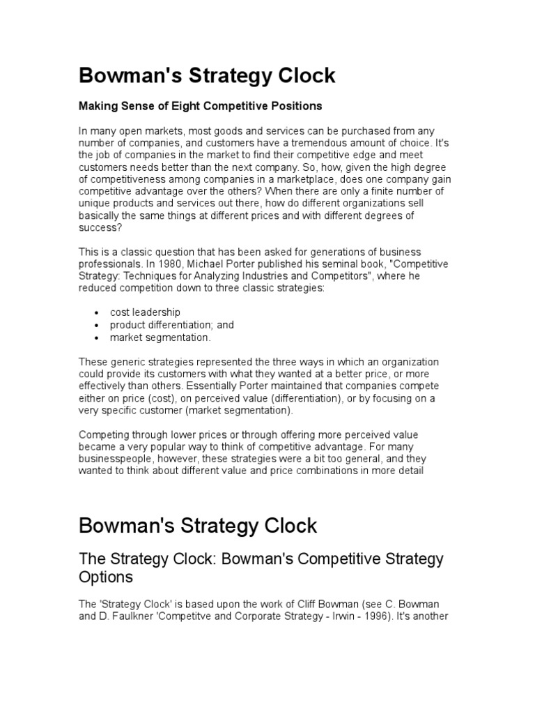 Understanding Bowman's Strategy Clock | PDF | Competitive Advantage ...