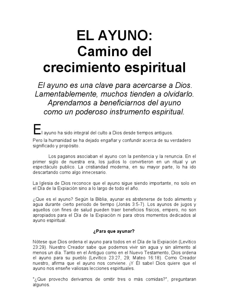 Ayuno Espiritual Según la Biblia | PDF | Rápido | Expiación en el ...