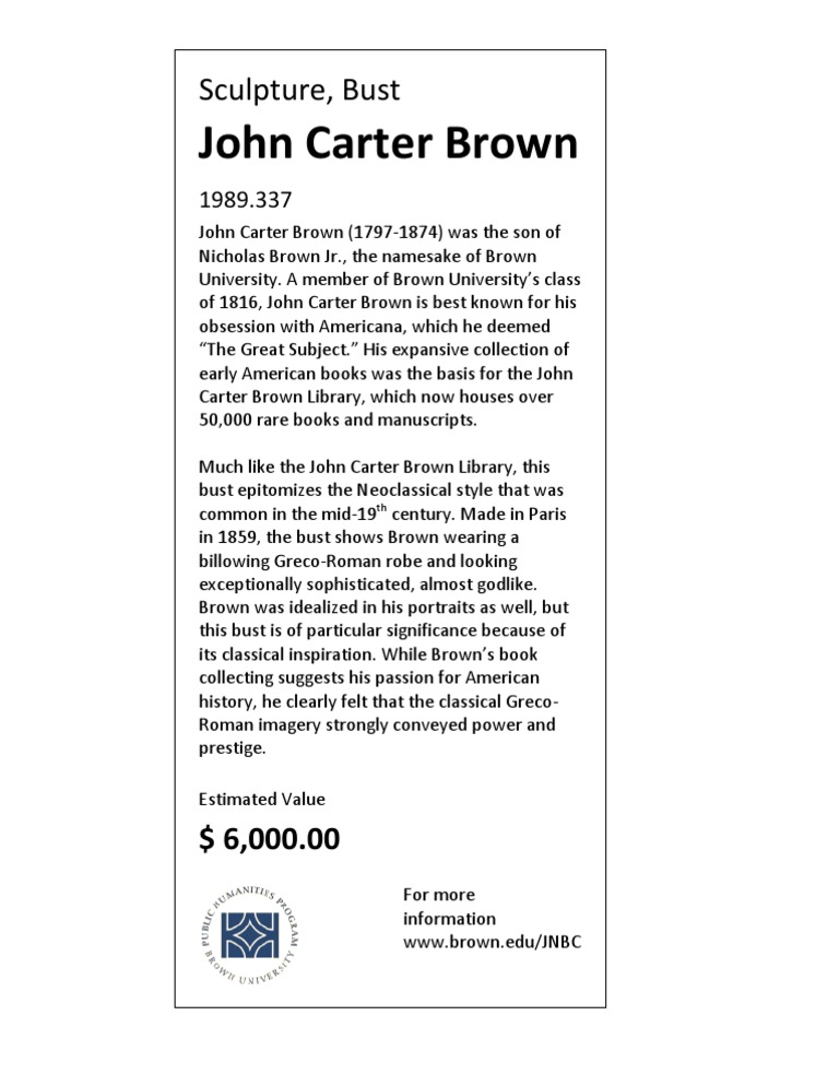 Label For John Carter Brown Bust | PDF