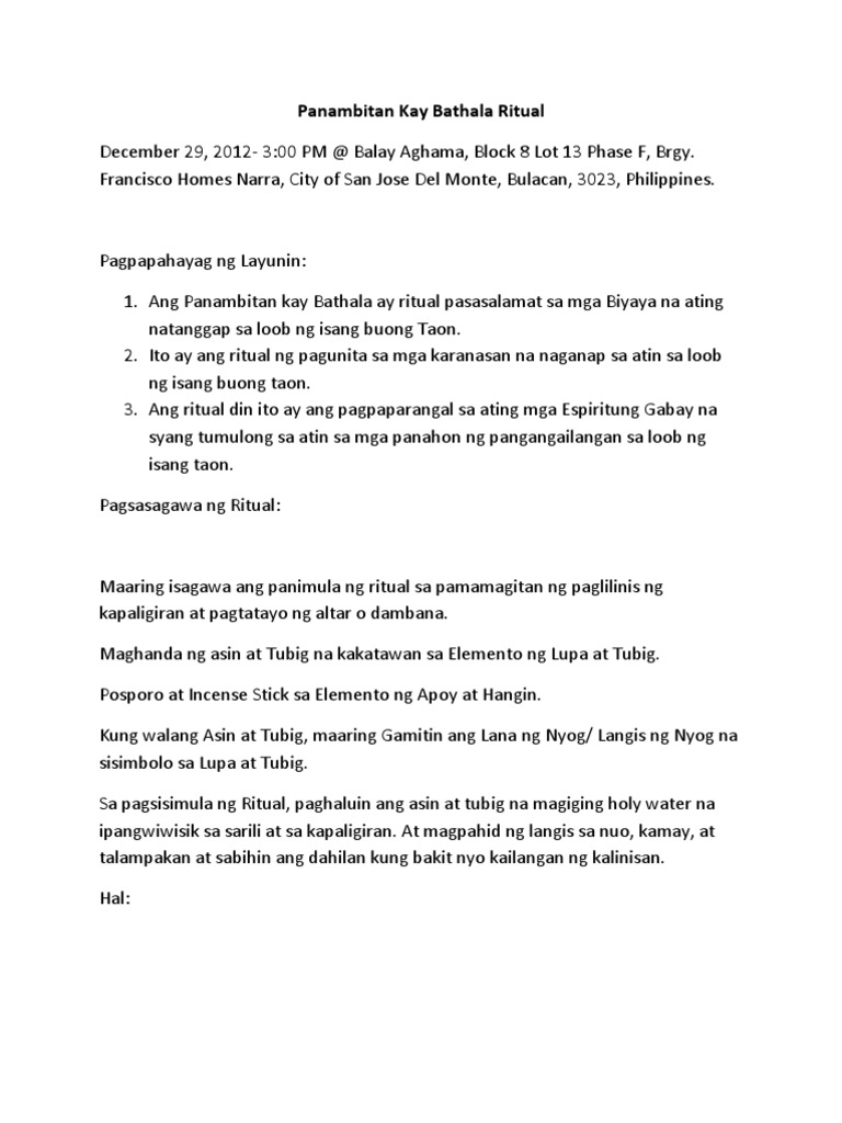 Panambitan Kay Bathala Ritual | PDF