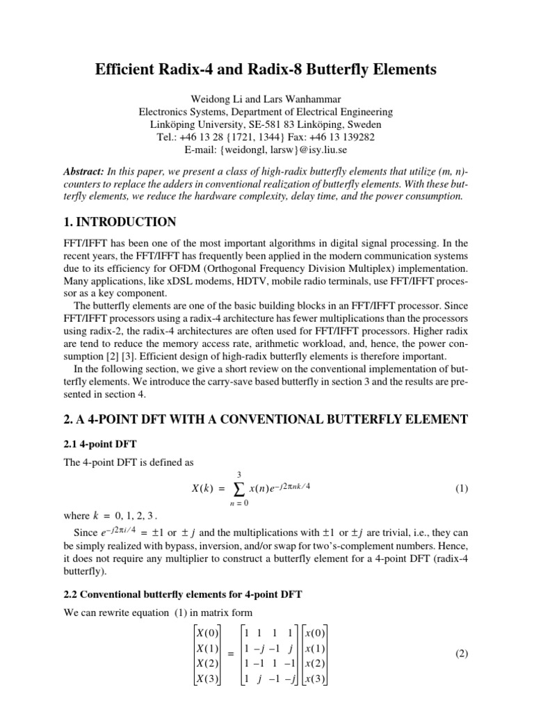 Efficient Radix-4 and Radix-8 Butterfly Elements | PDF | Fast Fourier ...