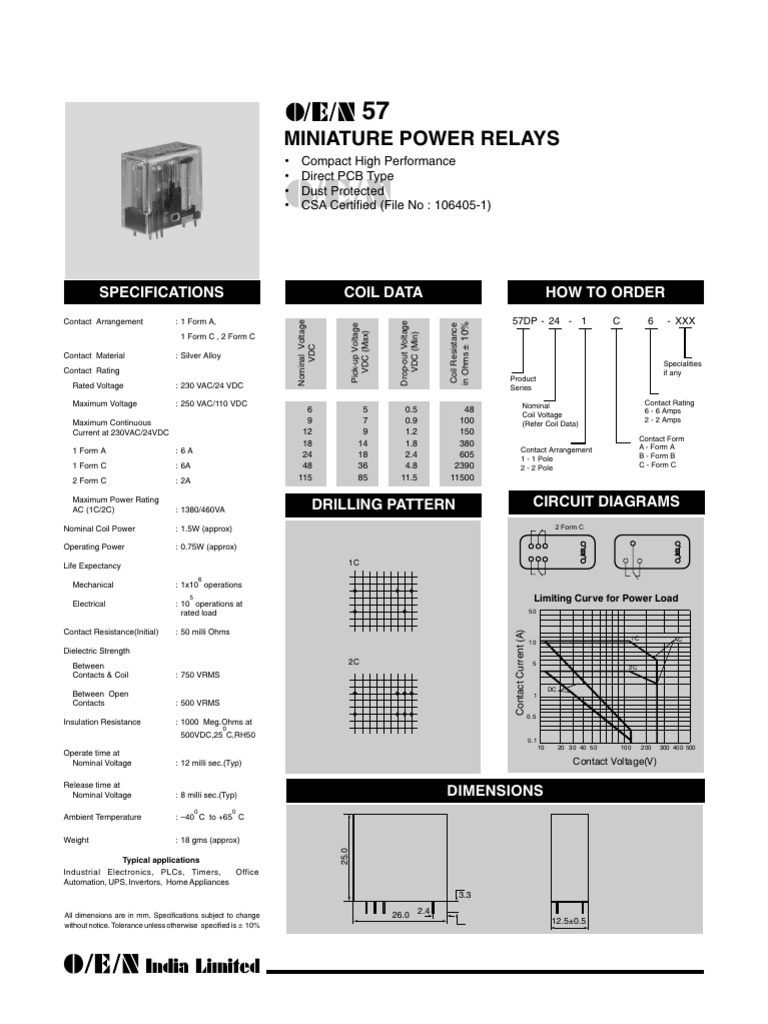 Miniature Power Relays Specs & Ordering | PDF | Electrical Resistance ...