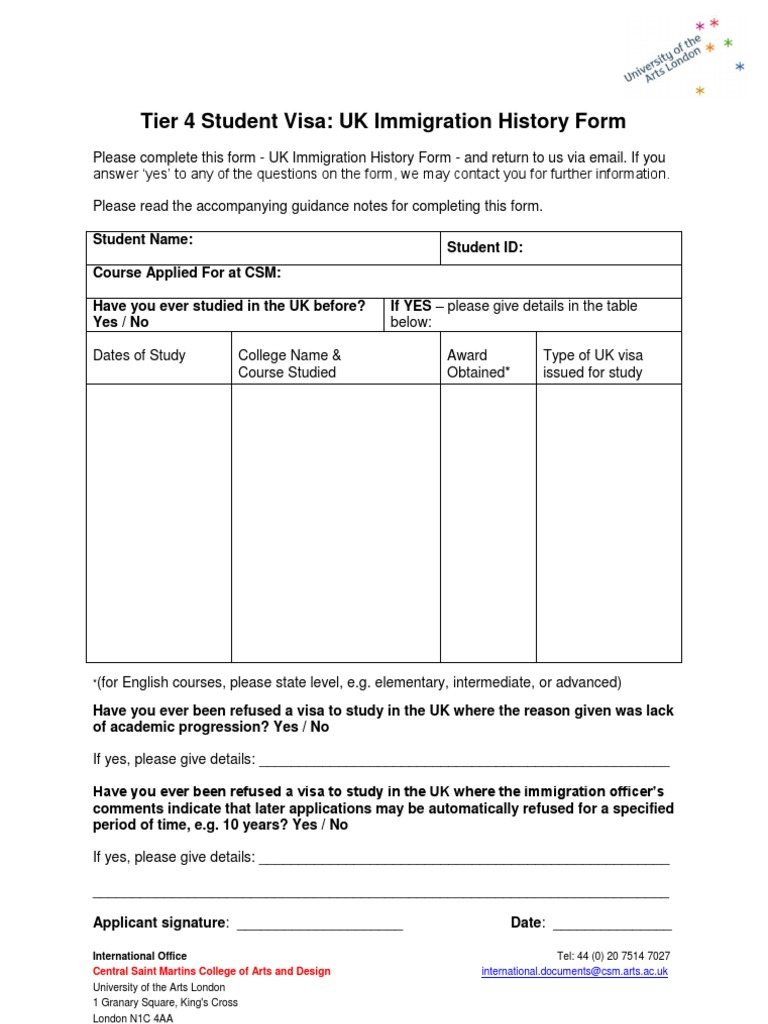 Immigration History Form 2012 | PDF