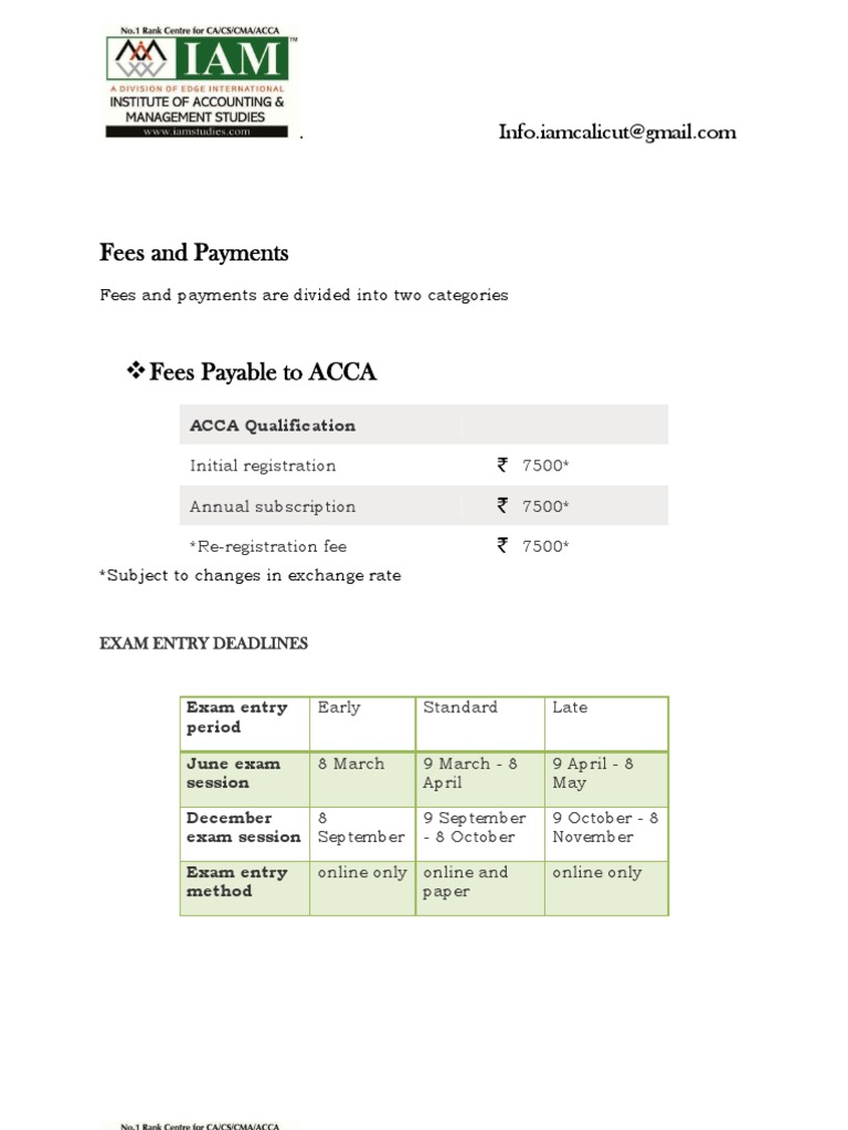 Fees and Payments For ACCA | PDF