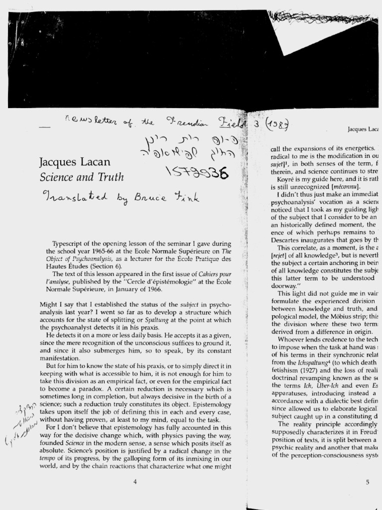 Lacan - Science and Truth | PDF