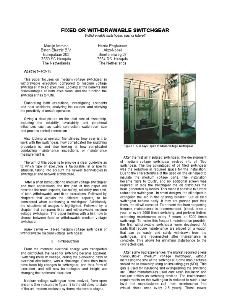 STUDY - Fixed or Withdrawable MV Switchgear PDF | PDF | Switch | Reliability Engineering
